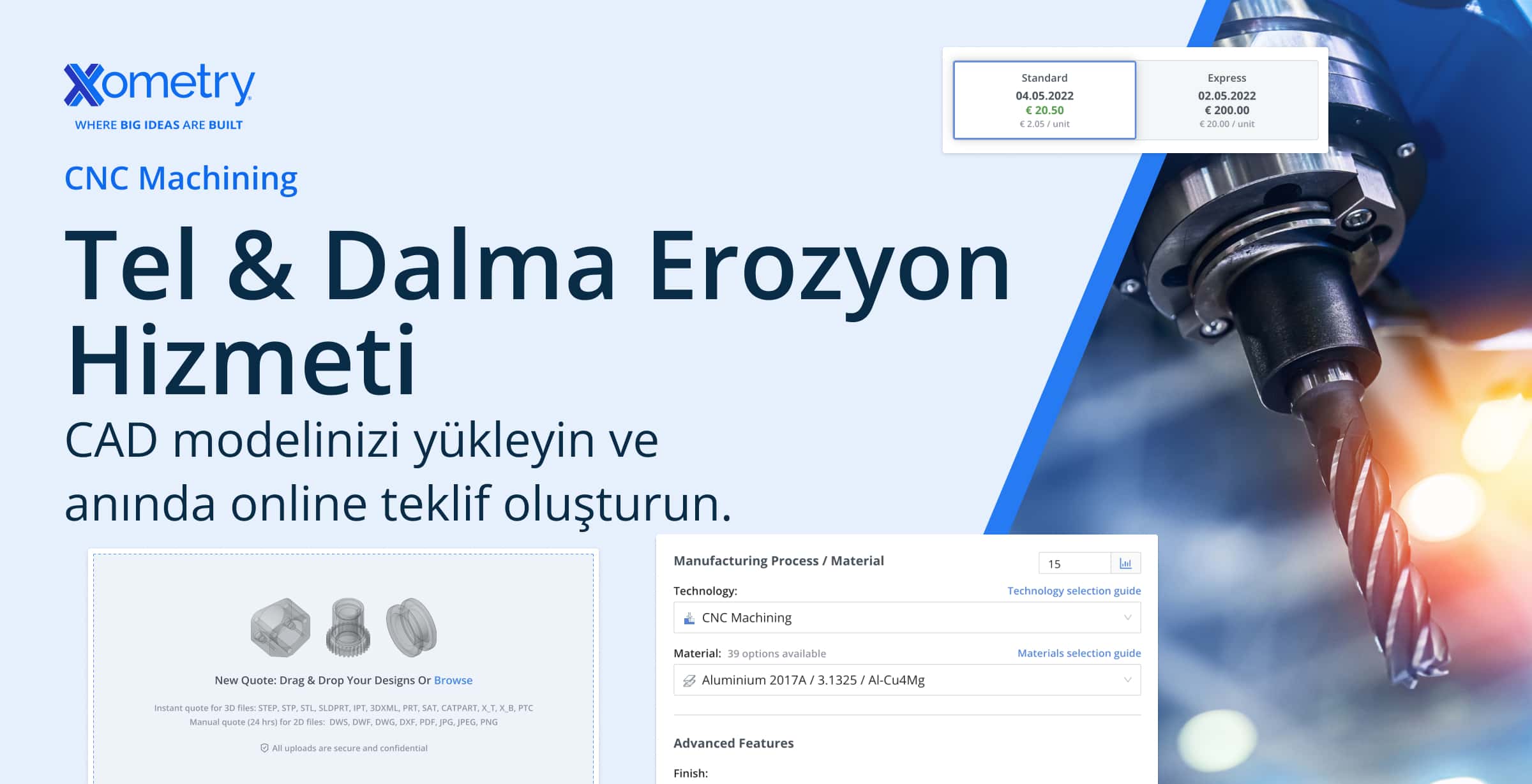 Online Tel ve Dalma Erozyon Hizmeti | Xometry Türkiye