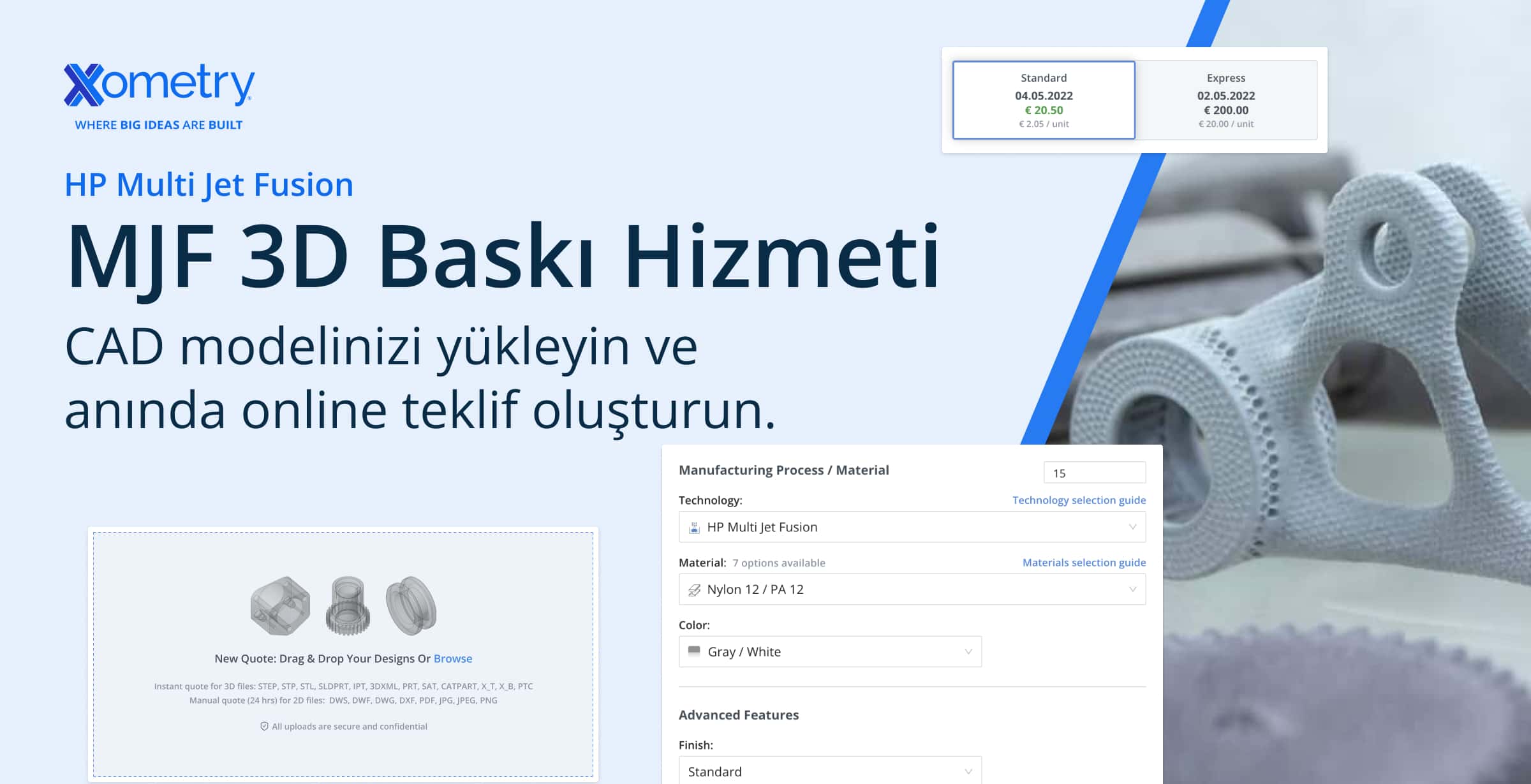 Online MJF 3D Baskı Hizmeti | Eklemeli Üretim | Xometry Türkiye